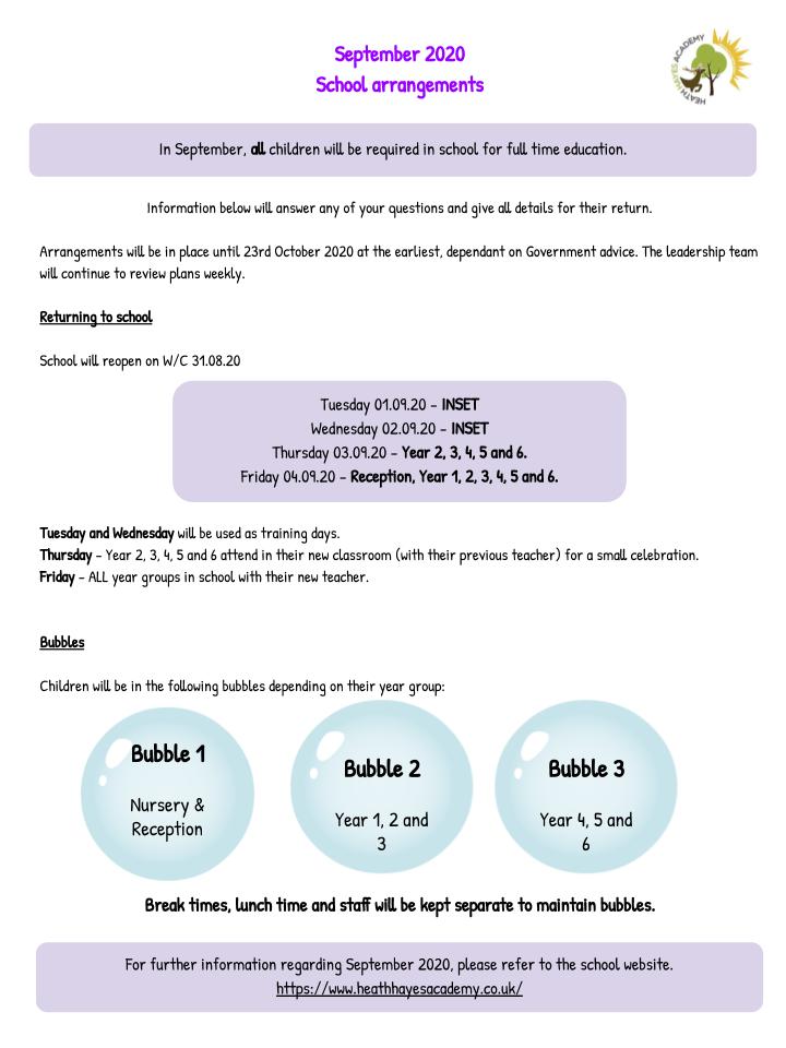 September Arrangements – Heath Hayes Academy